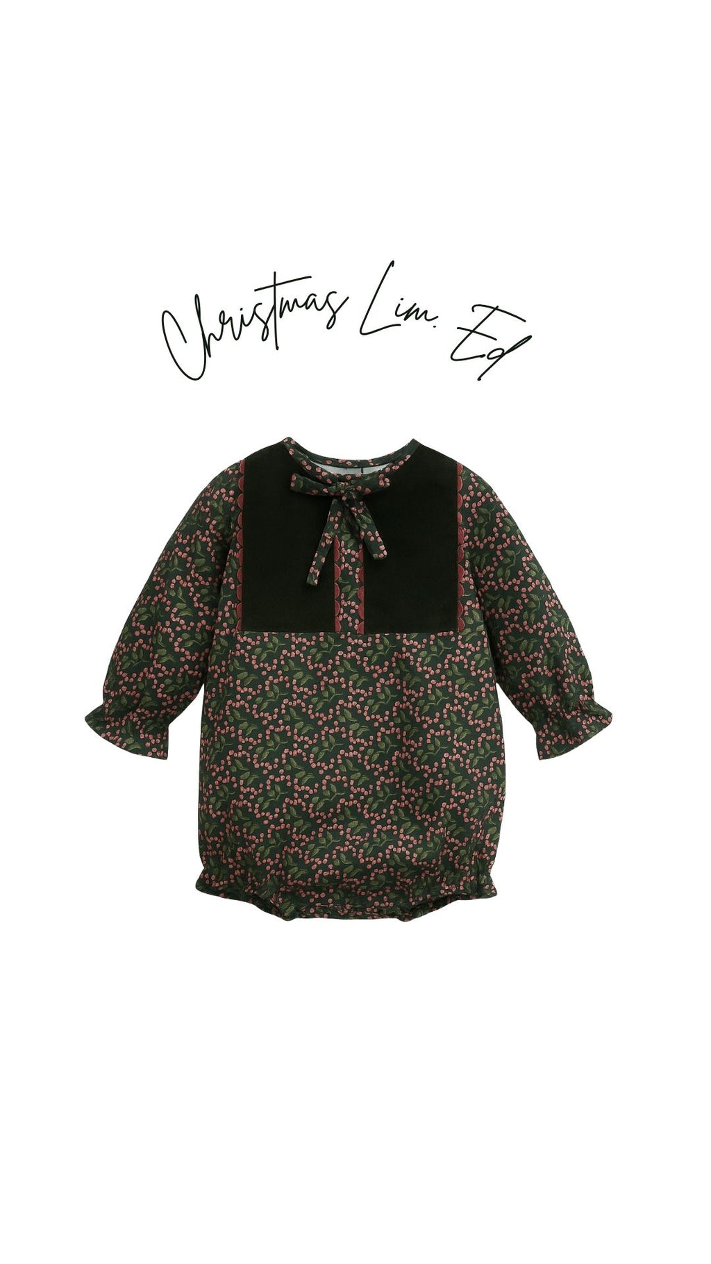 KIDDO THE LABEL – PELELE VERDE FLORES ROJAS CON PECHERA A CONTRASTE NAVIDAD