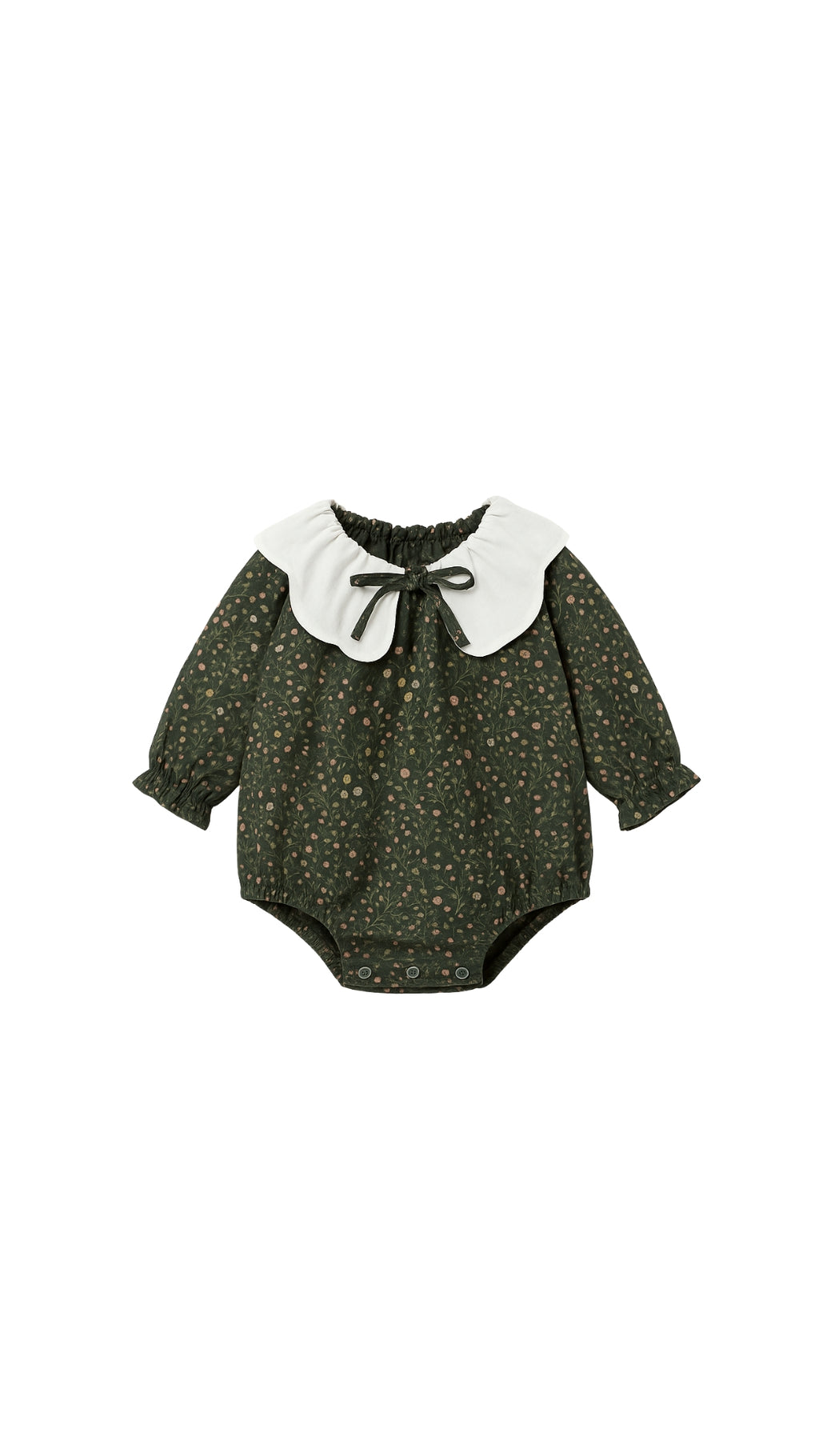KIDDO THE LABEL – PELELE VERDE CON FLORES ROSAS CUELLO BLANCO A CONTRASTE
